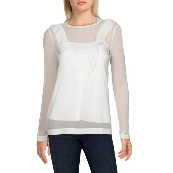 RED Valentino | Tops | Red Valentino Womens Ivory Chiffon Ruffled Shirt ...
